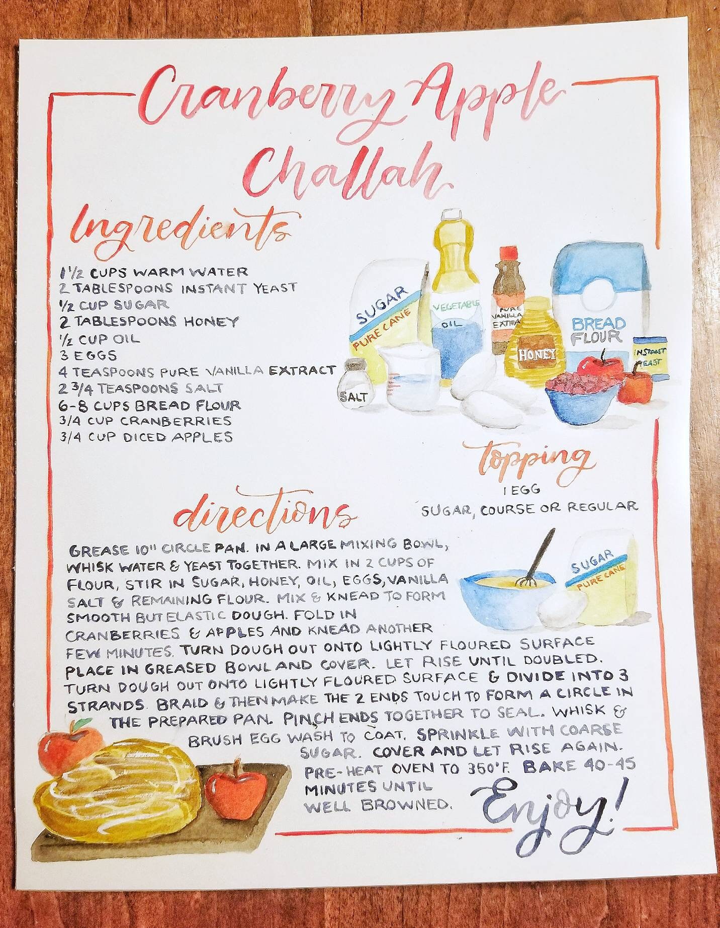 Custom Watercolor Recipe Illustration Favorite Recipe Art - Etsy