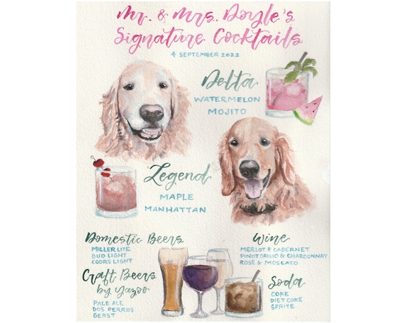 Watercolor Bar Menu Wedding Cocktail Sign Bar Menu With - Etsy