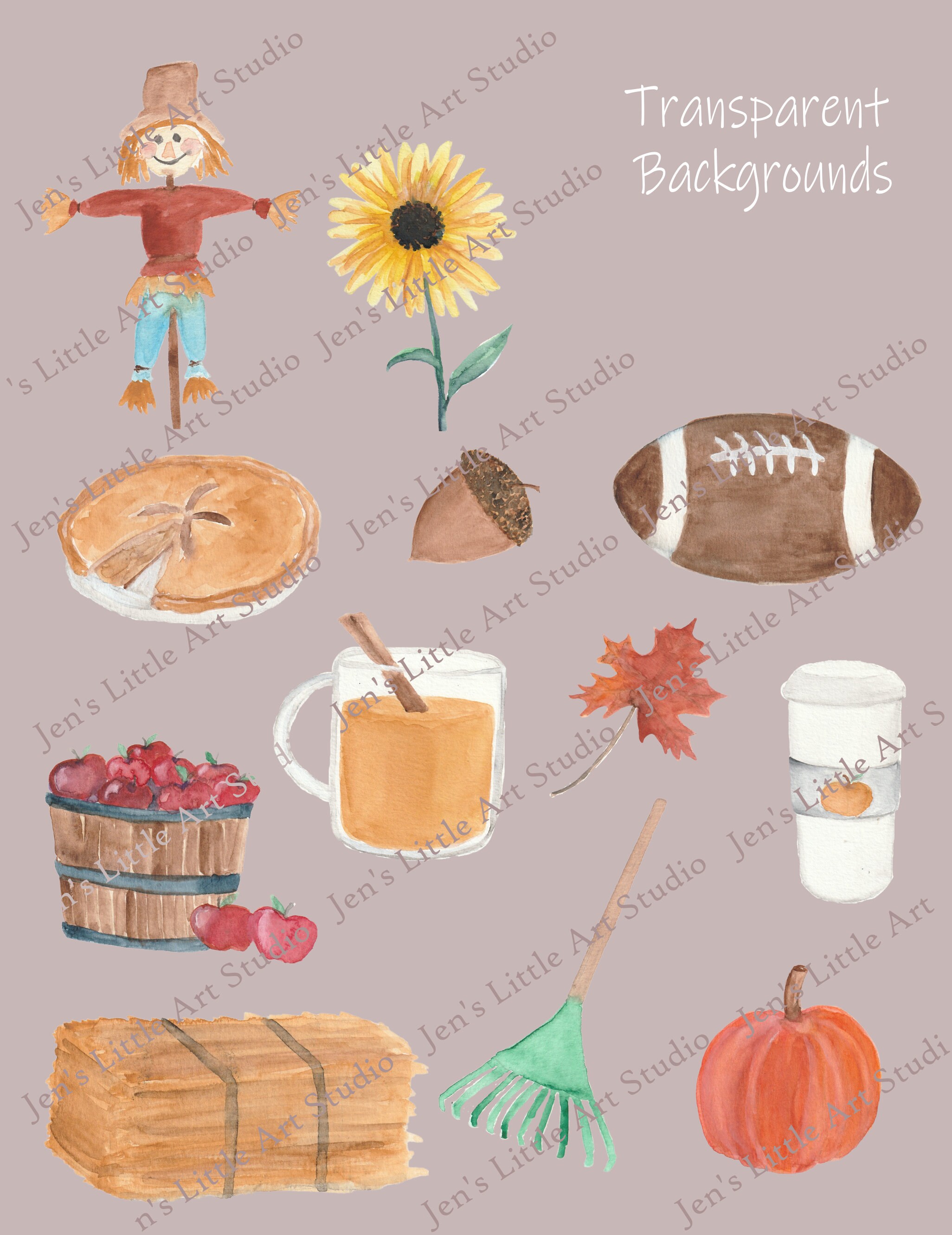 Set of Fall Watercolor Clip Art Images, Fall Favorites Clipart, High ...