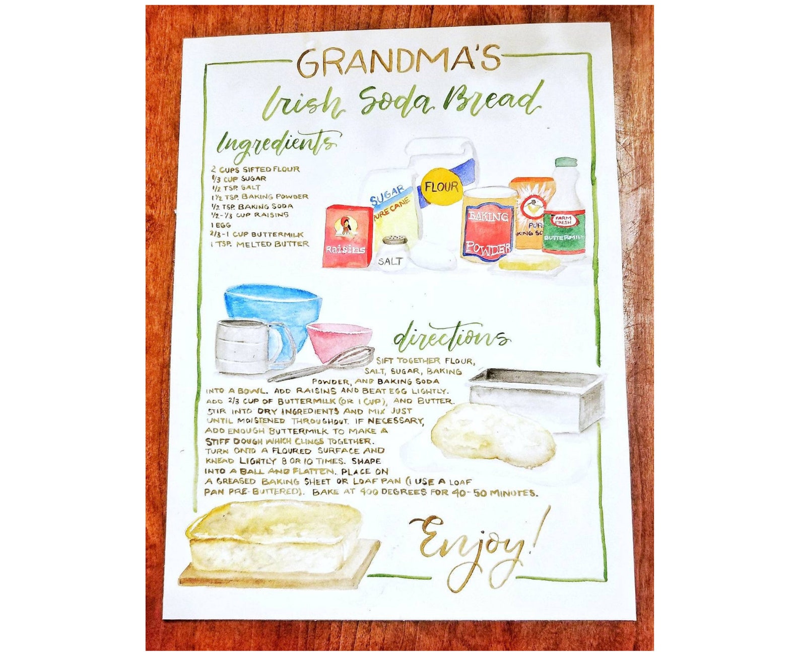 Custom Watercolor Recipe Illustration, Favorite Recipe Art, Illustrated ...