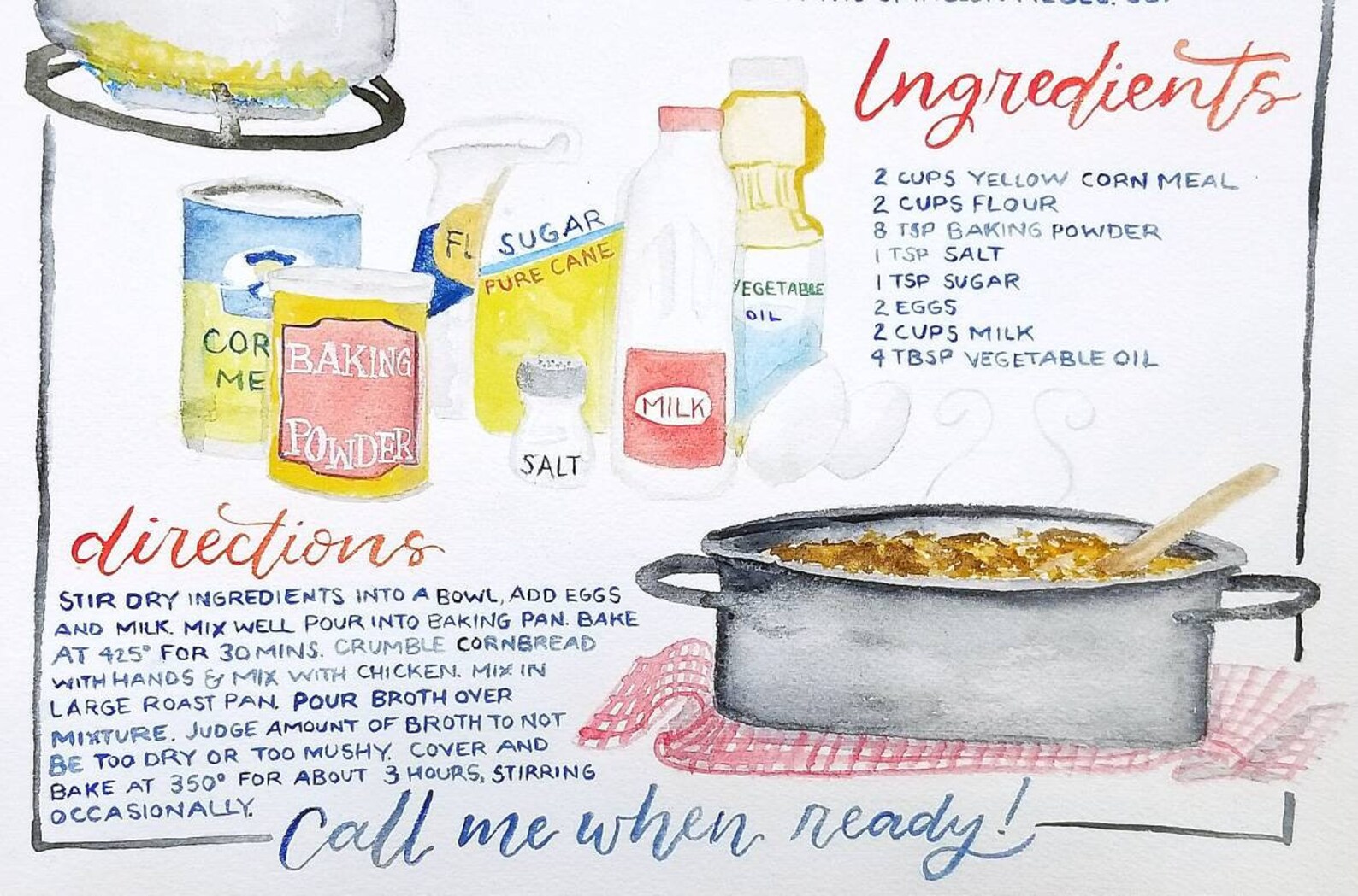 Custom Watercolor Recipe Illustration Favorite Recipe Art - Etsy