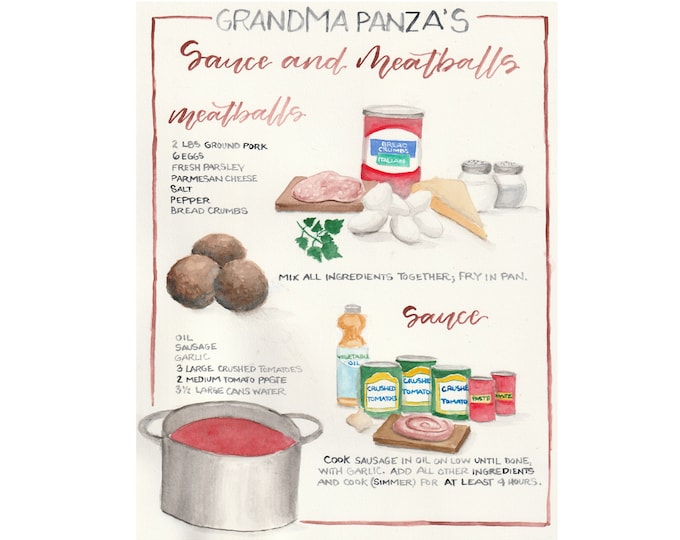 Custom Recipe Art Design Including Ingredients Illustrated With ...