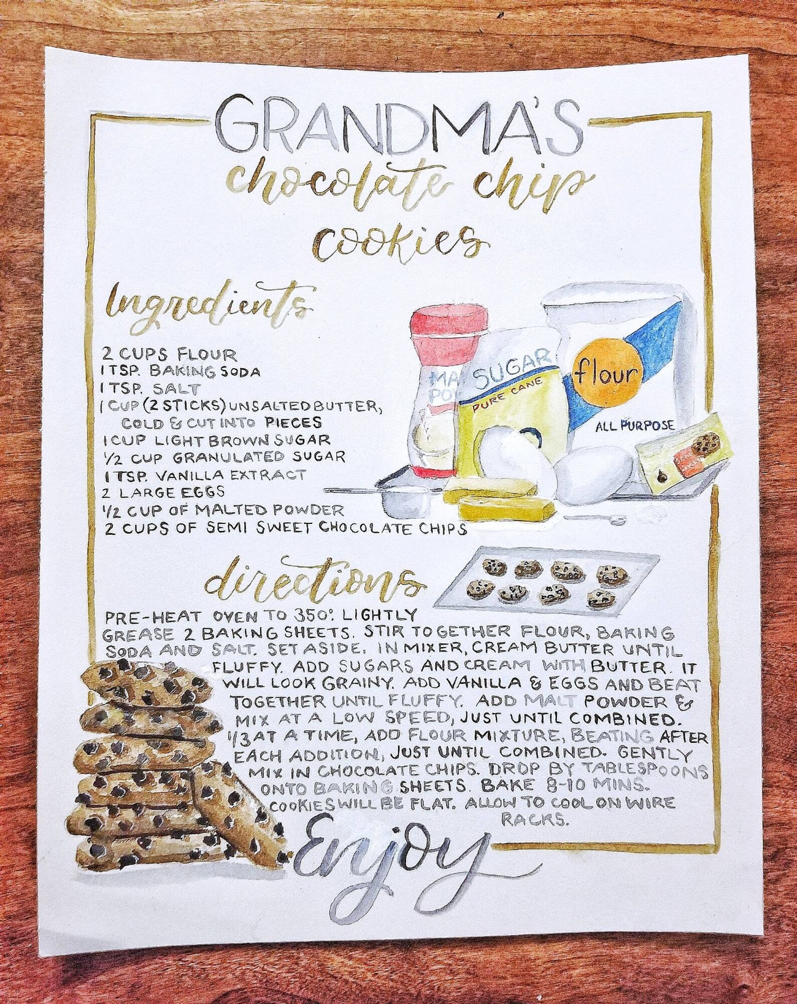 Custom Watercolor Recipe Illustration, Favorite Recipe Art, Illustrated ...