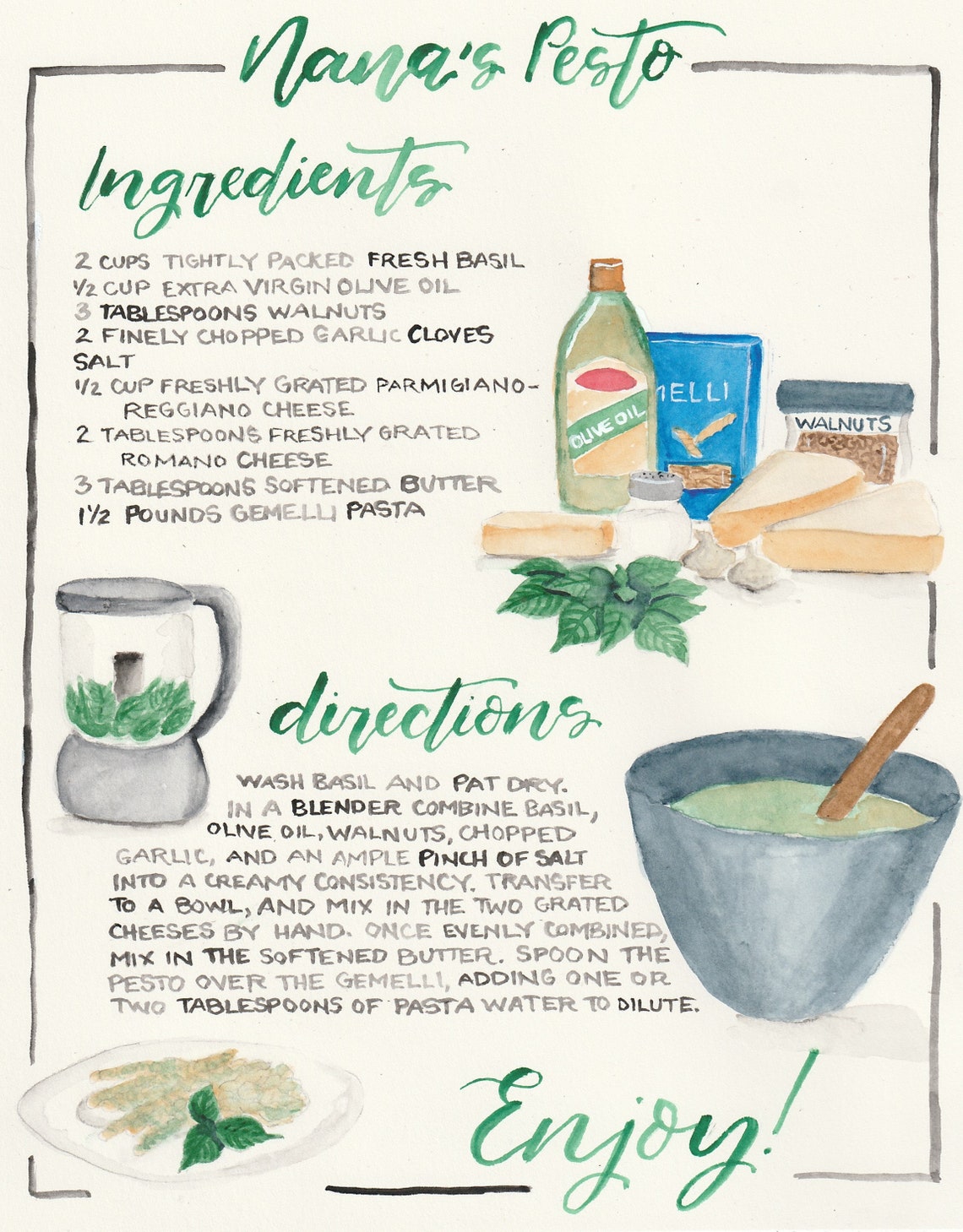 Custom Watercolor Recipe Illustration, Favorite Recipe Art, Illustrated ...