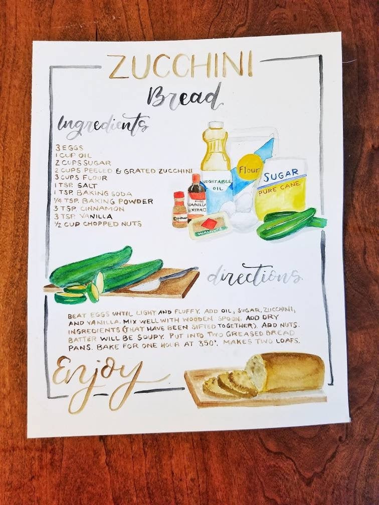 Custom Watercolor Recipe Illustration, Favorite Recipe Art, Illustrated ...