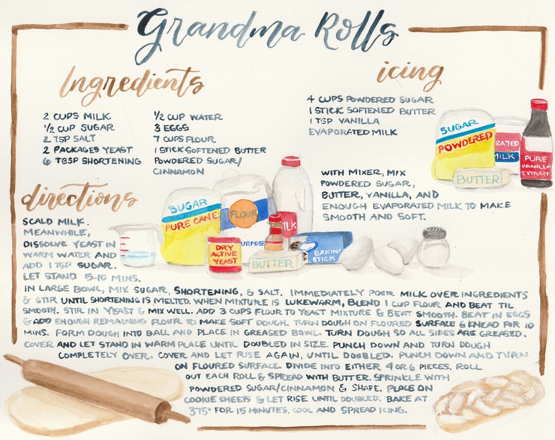 Custom Watercolor Recipe Illustration, Favorite Recipe Art, Illustrated ...