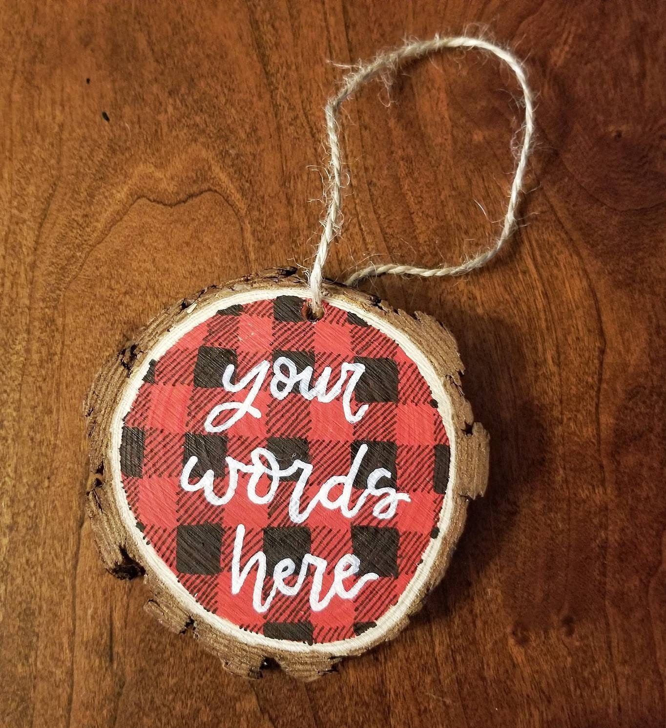 Custom Buffalo Plaid Ornament With Hand Lettered Words, Your Words Here ...