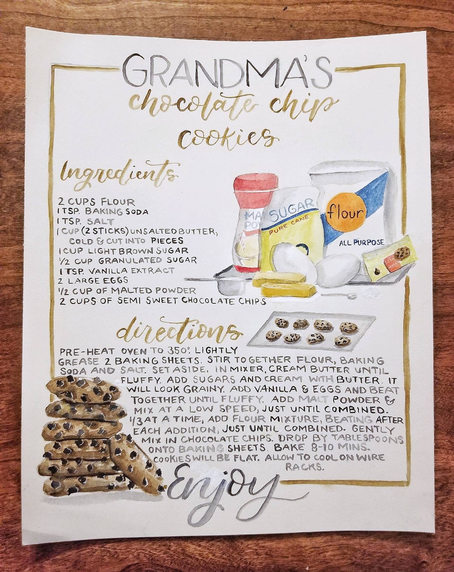 Custom watercolor recipe illustration favorite recipe art | Etsy