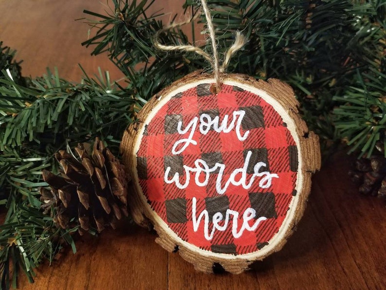 Custom Buffalo Plaid Ornament With Hand Lettered Words, Your Words Here ...