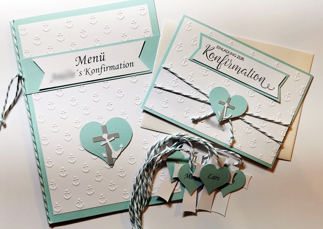 Confirmation Set Invitation Menu Card Pendant Personalized - Etsy