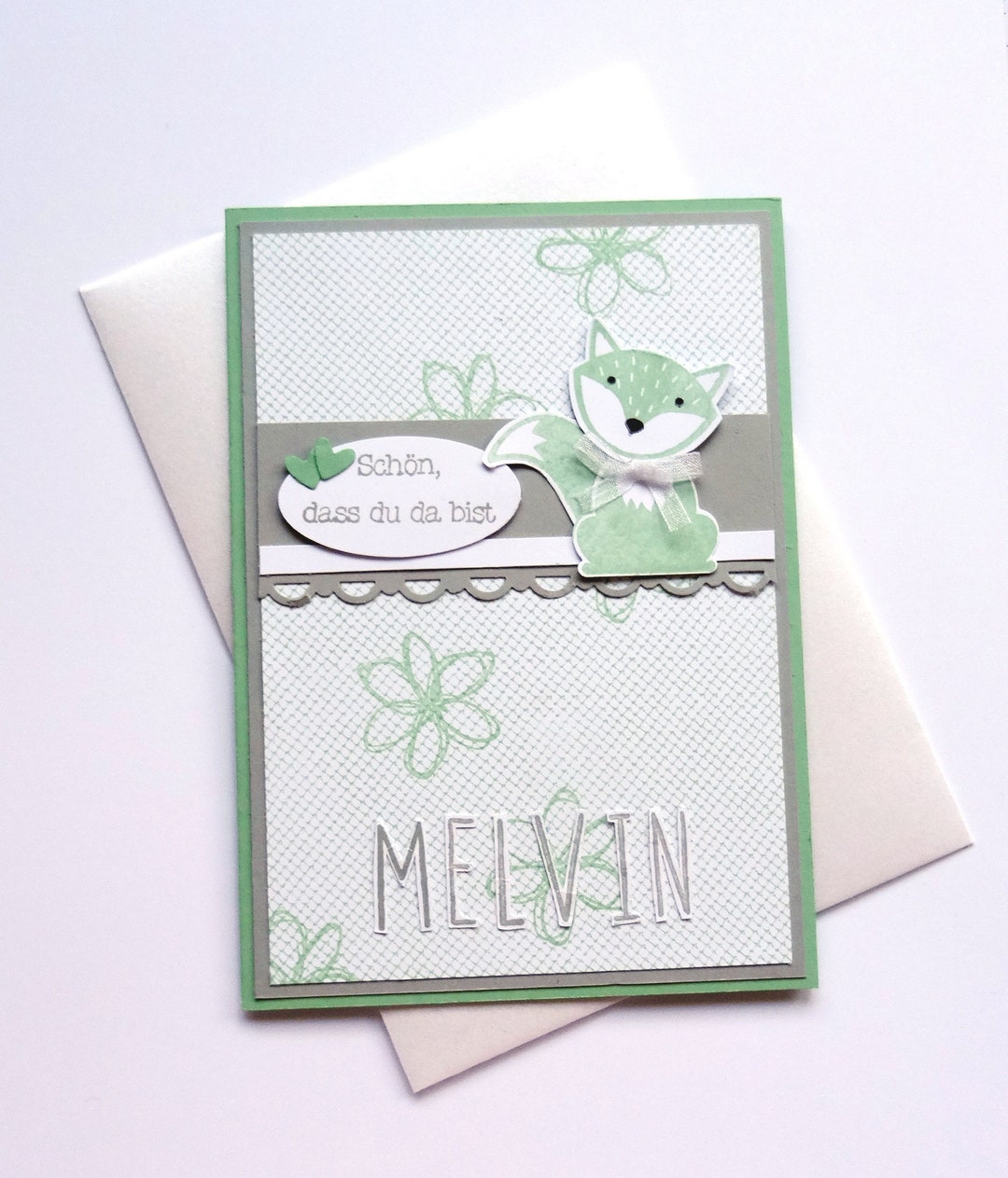 Congratulations Card Card Birth Fox Essays Mint - Etsy