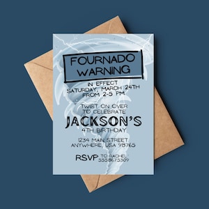 Twonado or Fournado Themed Boys Birthday Party Invitation, Customized ...