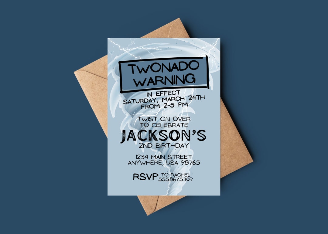Twonado or Fournado Themed Boys Birthday Party Invitation, Customized ...