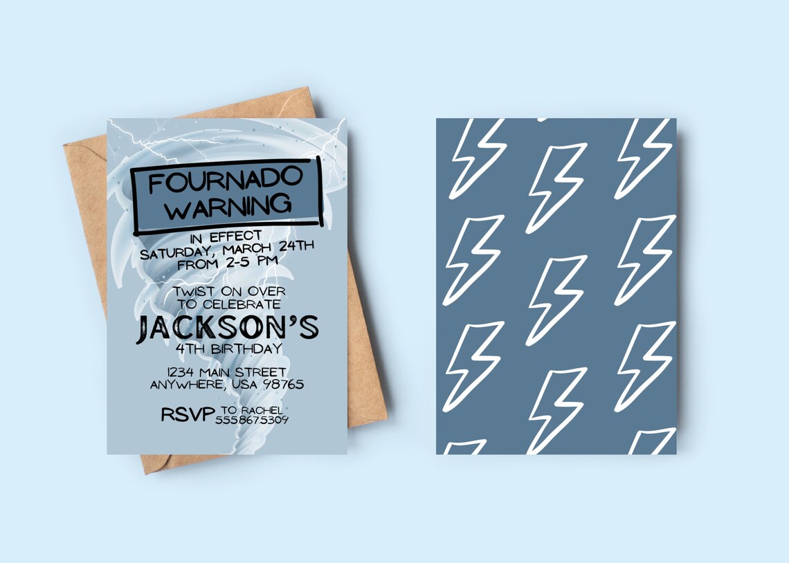 Twonado or Fournado Themed Boys Birthday Party Invitation, Customized ...