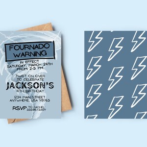 Twonado or Fournado Themed Boys Birthday Party Invitation, Customized ...