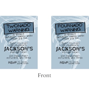 Twonado or Fournado Themed Boys Birthday Party Invitation, Customized ...