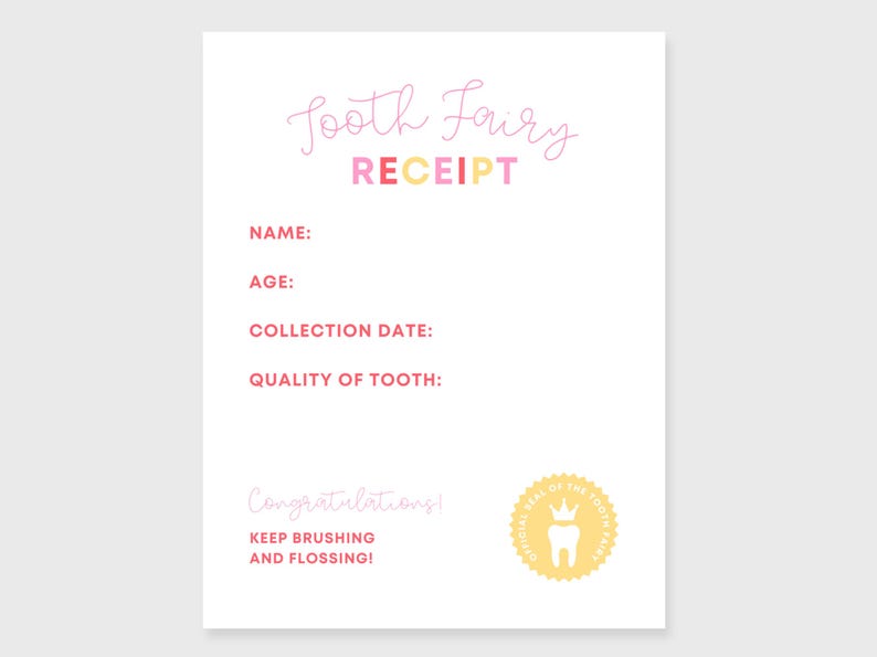 Tooth Fairy Receipt Notepad - Etsy