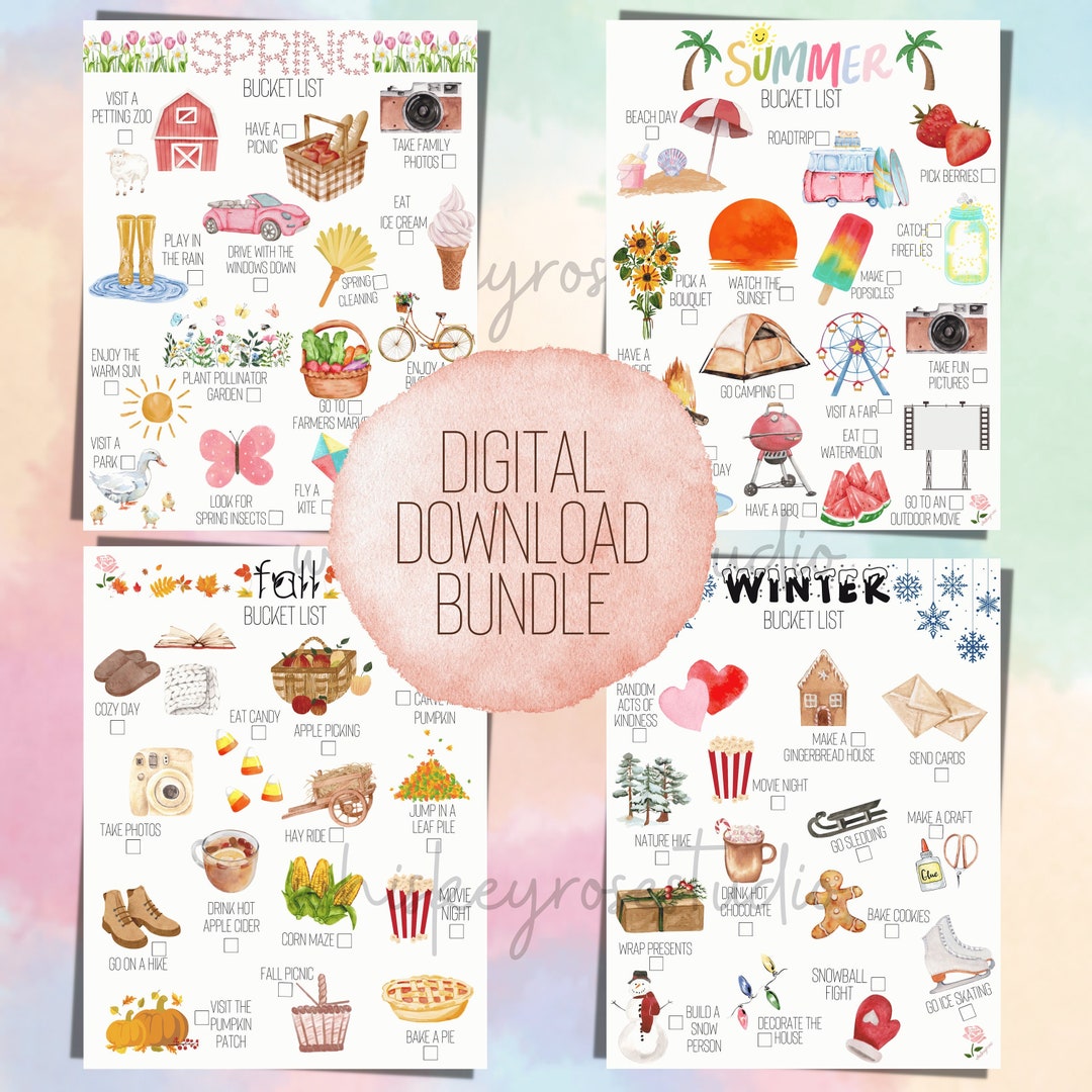 Printable Seasonal Bucket List Bundle, Family Activities for Summer ...