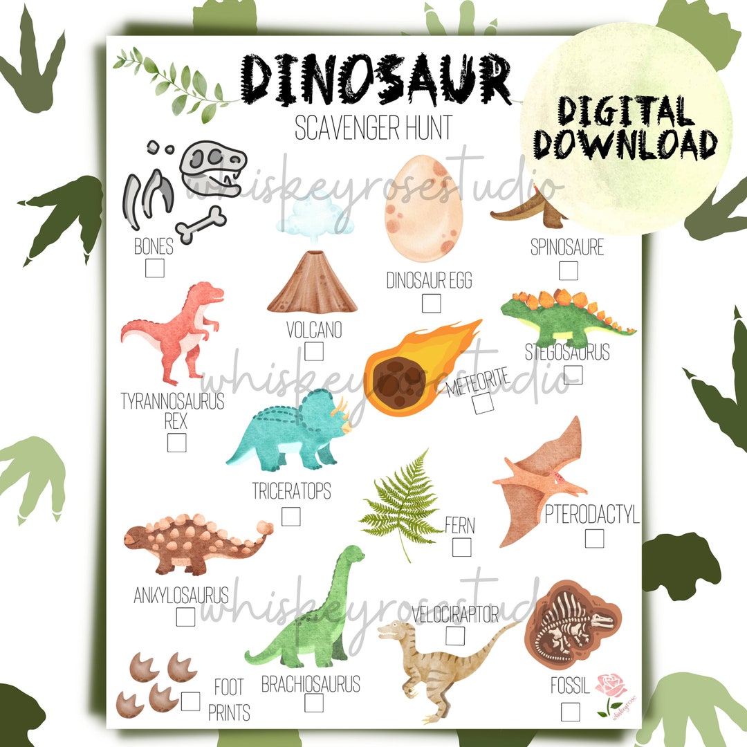 Dinosaur Scavenger Hunt, Dinosaur Printable, Scavenger Hunt for Kids ...