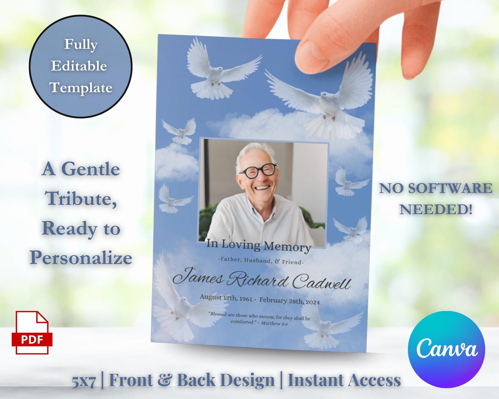 Blue Sky Funeral Handout|memorial Card Keepsake|in Loving Memory ...