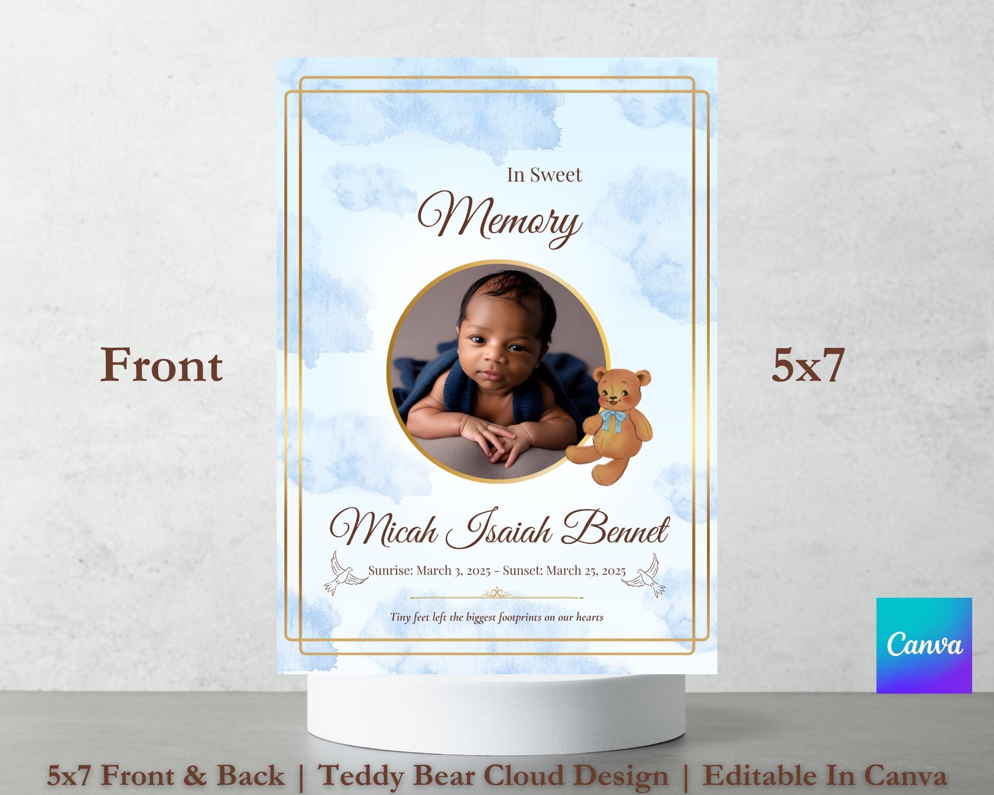 Baby Memorial Announcement Template Editable Canva Infant Funeral ...