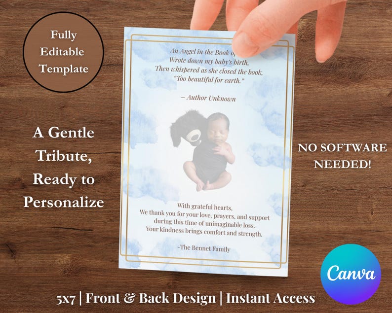 Baby Memorial Announcement Template Editable Canva Infant Funeral ...