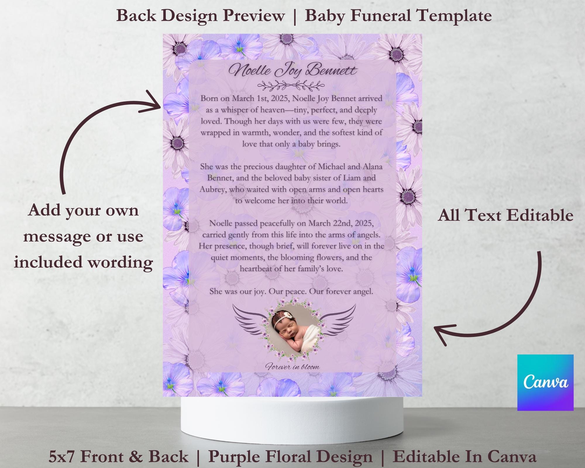 Infant Loss Funeral Program Template | Baby Girl Memorial Card|loss of ...