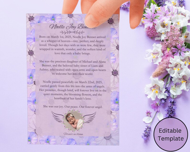 Infant Loss Funeral Program Template | Baby Girl Memorial Card|loss of ...