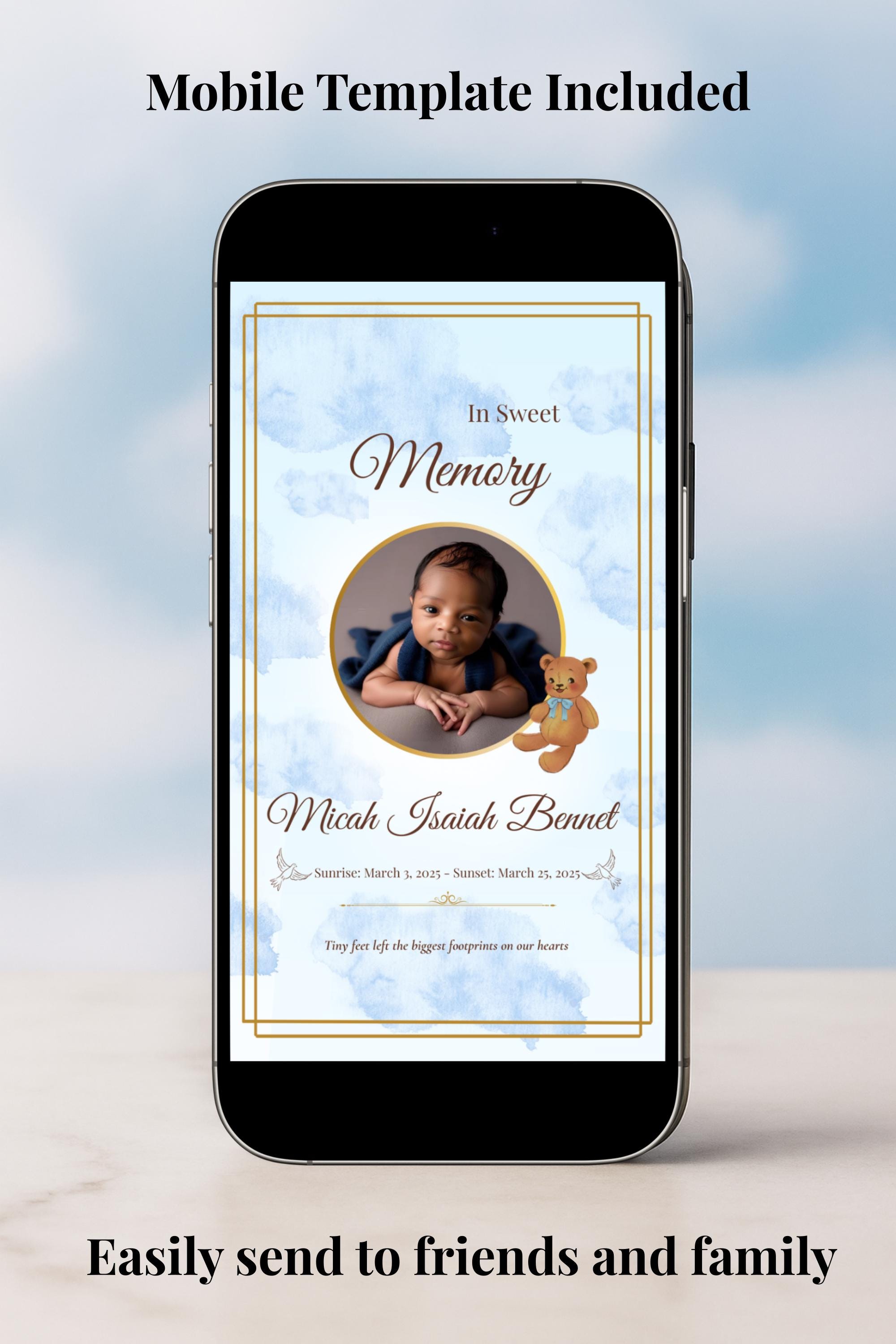 Baby Memorial Announcement Template Editable Canva Infant Funeral ...