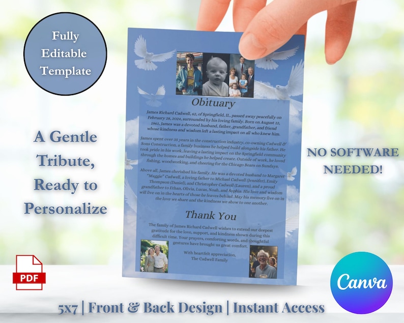 Blue Sky Funeral Handout|memorial Card Keepsake|in Loving Memory ...
