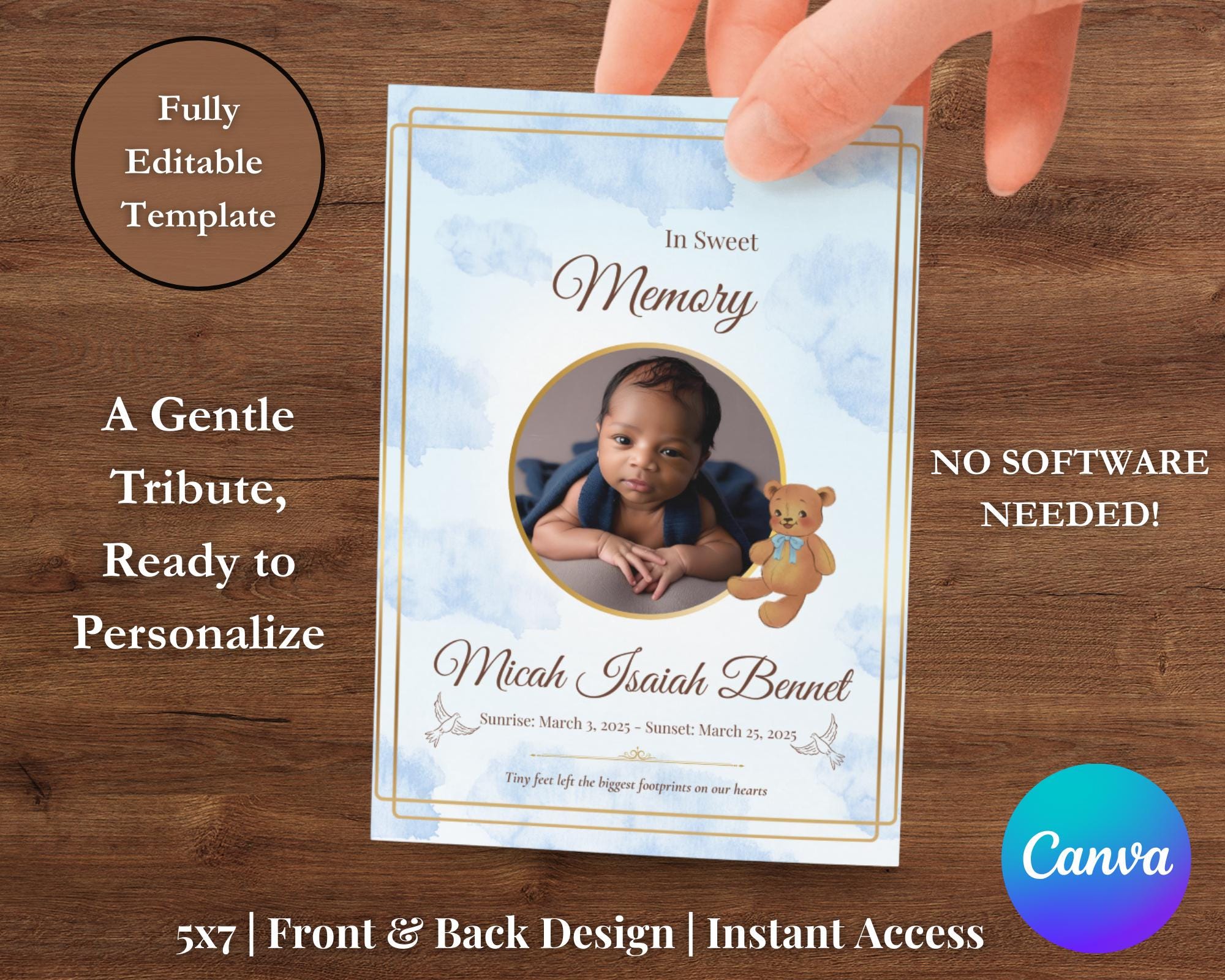 Infant Loss Funeral Program Template | Baby Boy Memorial Card|loss of ...