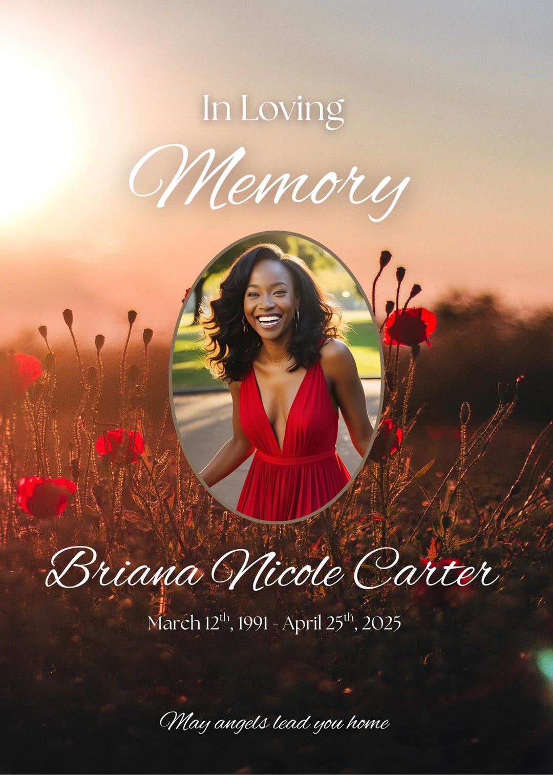 Red Floral Memorial Card|obituary Keepsake|5x7 Funeral Template| in ...