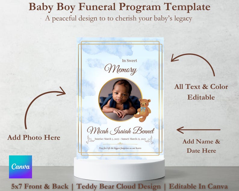 Baby Memorial Announcement Template Editable Canva Infant Funeral ...