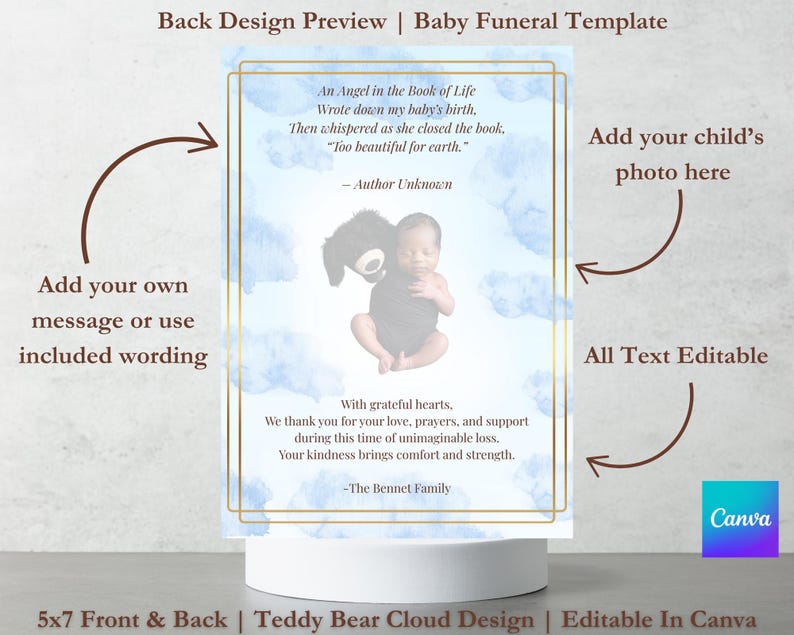 Baby Memorial Announcement Template Editable Canva Infant Funeral ...