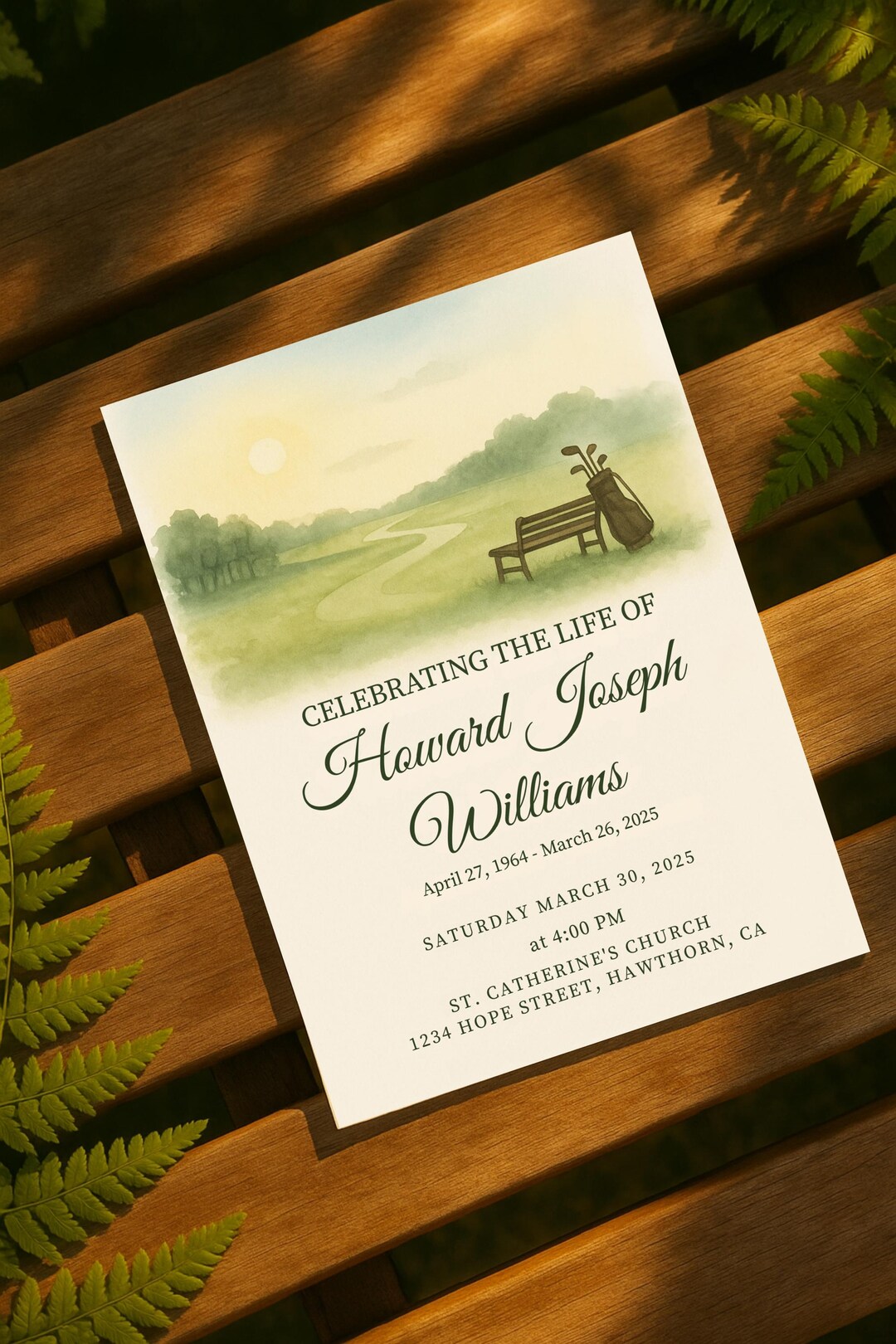 Golf Funeral Program Template for Dad – Memorial Service Card ...