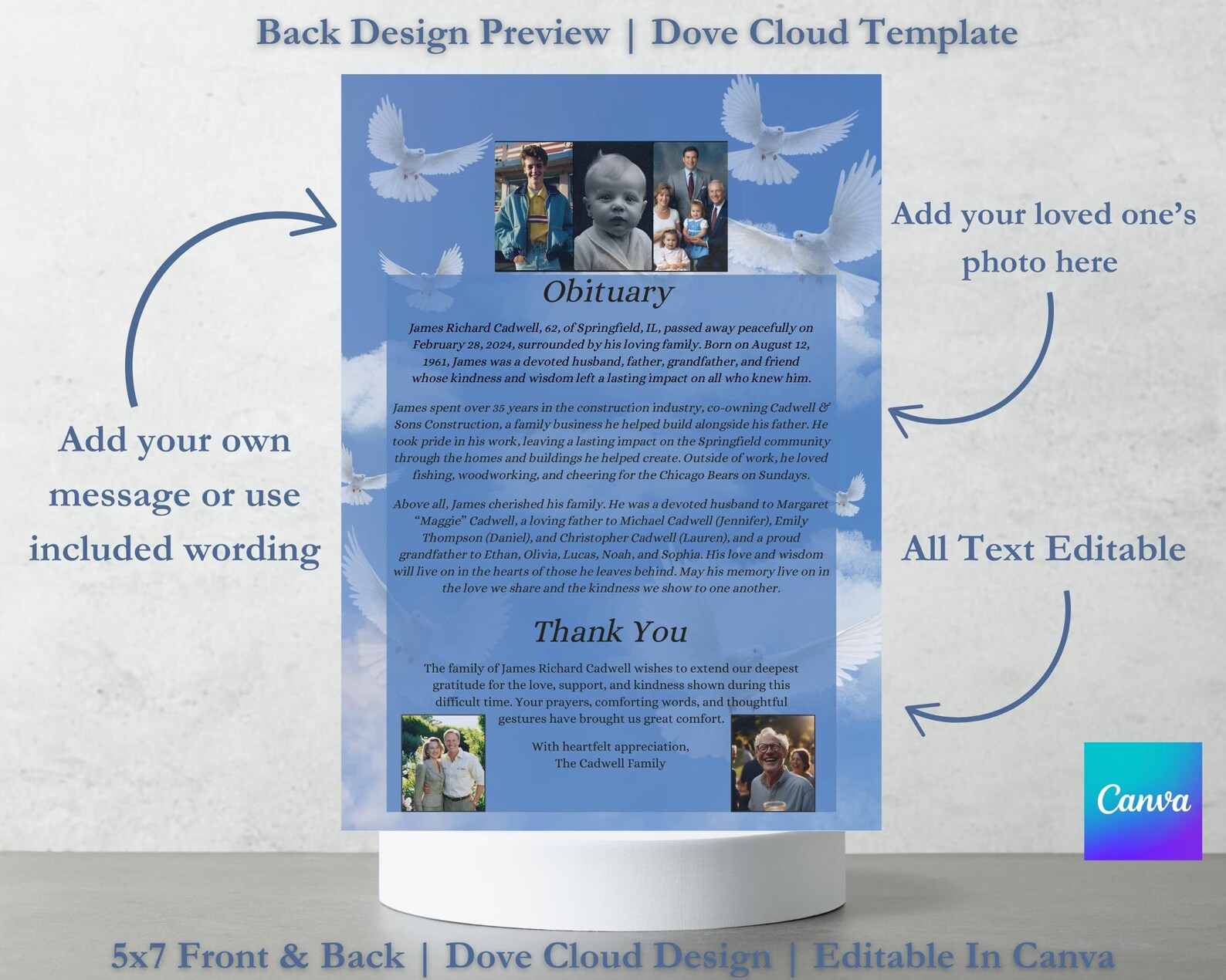 Blue Sky Funeral Handout|memorial Card Keepsake|in Loving Memory ...