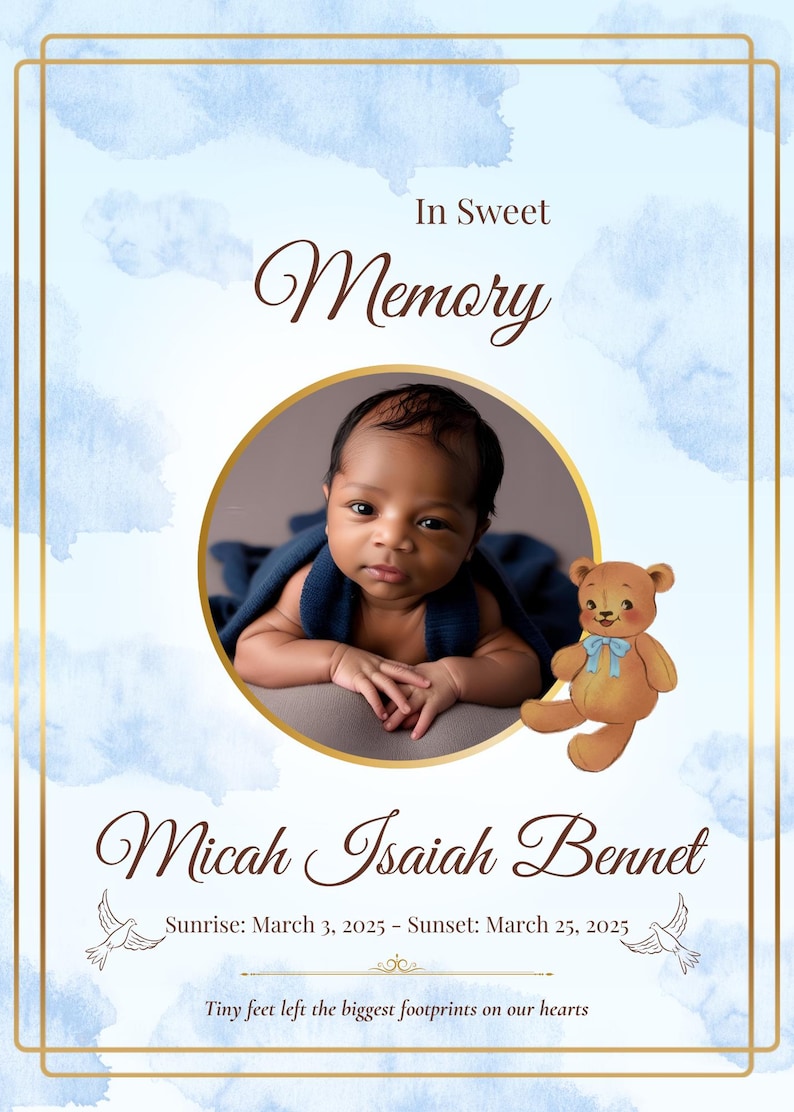 Baby Memorial Announcement Template Editable Canva Infant Funeral ...