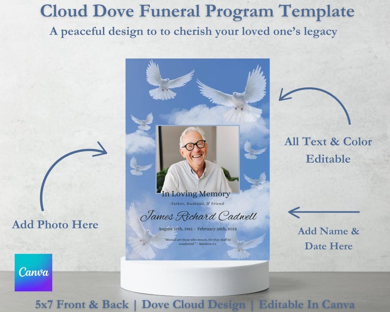 Blue Sky Funeral Handout|memorial Card Keepsake|in Loving Memory ...