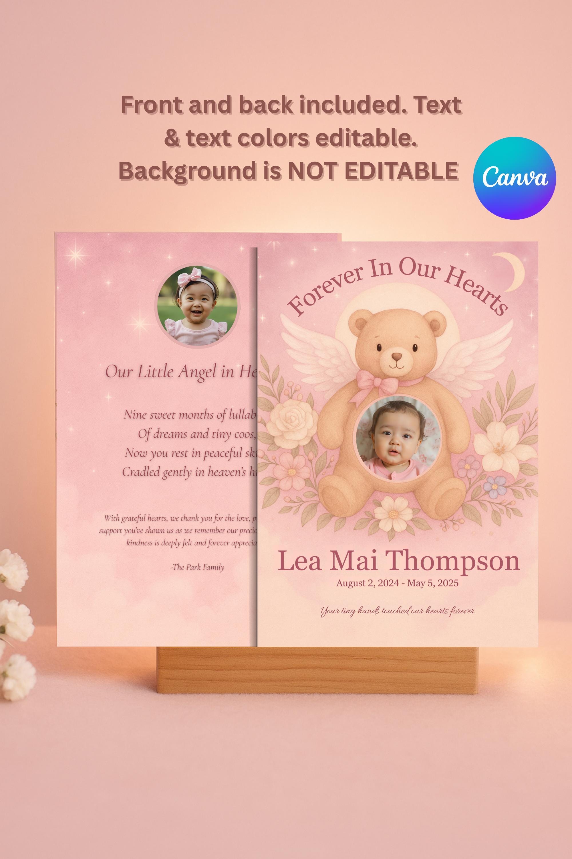 Infant Loss Funeral Program Template | Baby Girl Memorial Card|loss of ...