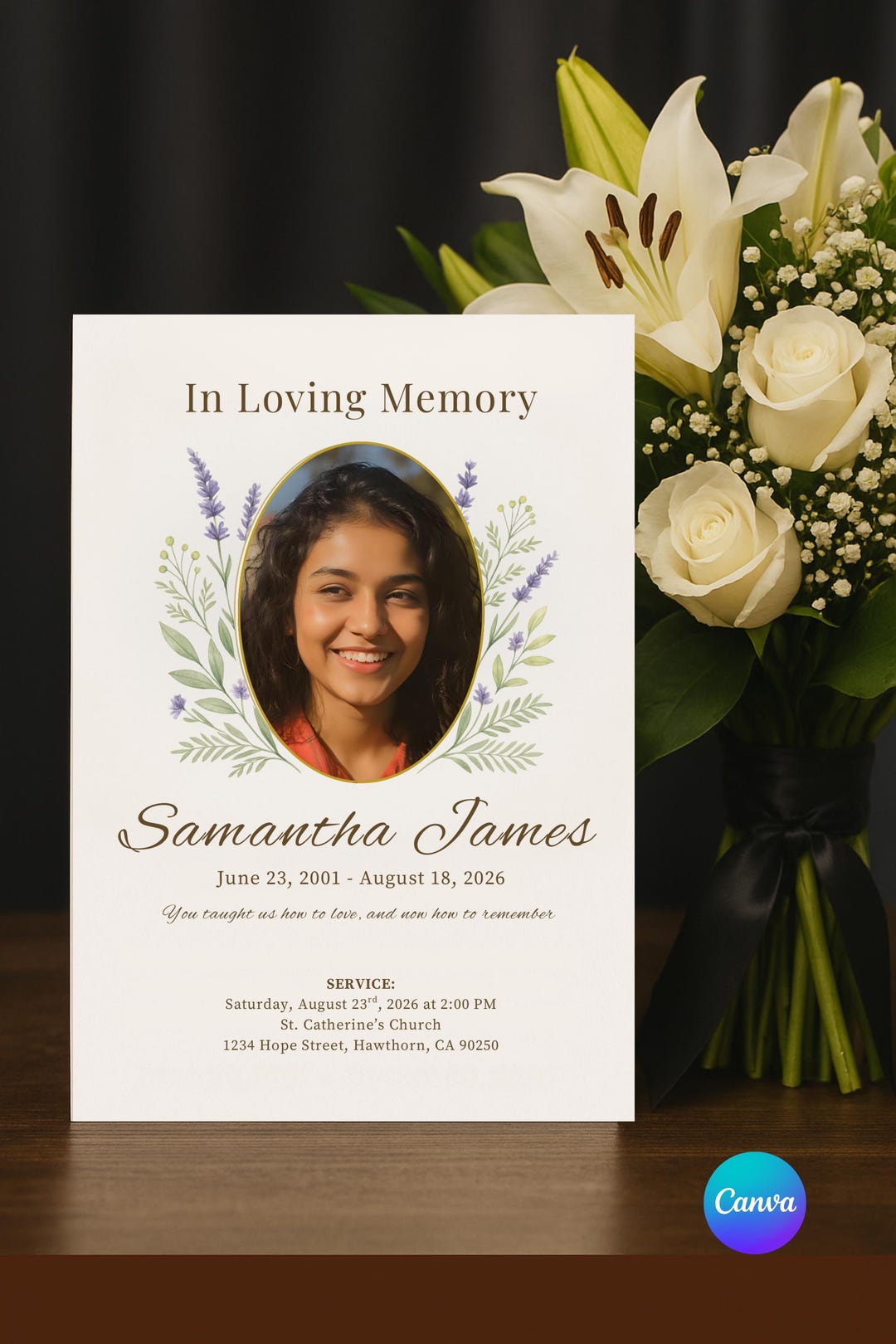 Funeral Invitation|loss of Daughter|in Loving Memory Memorial Card ...