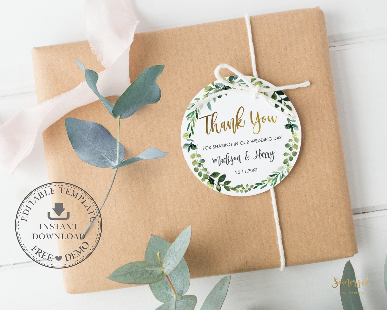 Greenery 2 Inches Circle Round Label EDITABLE TEMPLATE - Etsy Australia