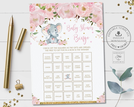 Elephant Baby Shower Bingo Printables Yellow Elephant Baby Shower