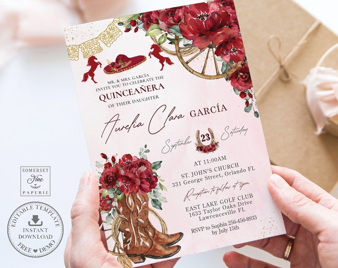 Invitación EDITABLE, Invitación de Quinceañera de Botas Vaqueras del ...