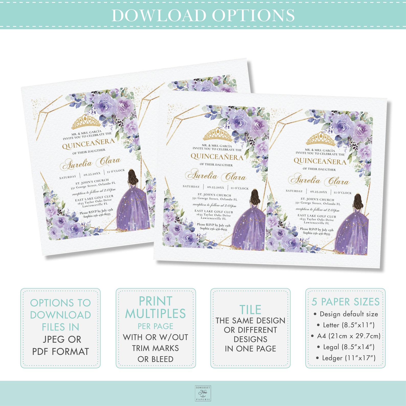 Purple Lilac Floral Quinceañera Padrinos List Printable EDITABLE ...