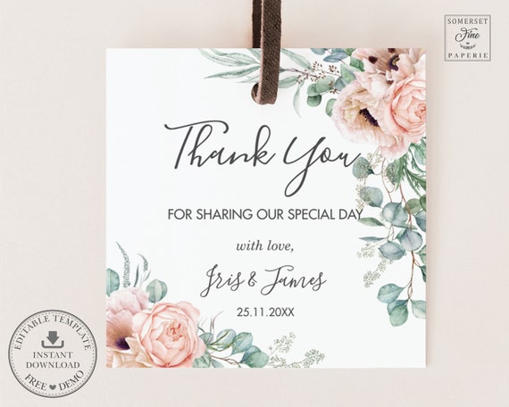 EDITABLE TEMPLATE Blush Poppy Rose Floral Greenery Square - Etsy