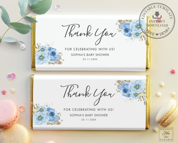Blue Floral Chocolate Bar Label INSTANT DOWNLOAD Candy Bar | Etsy Australia