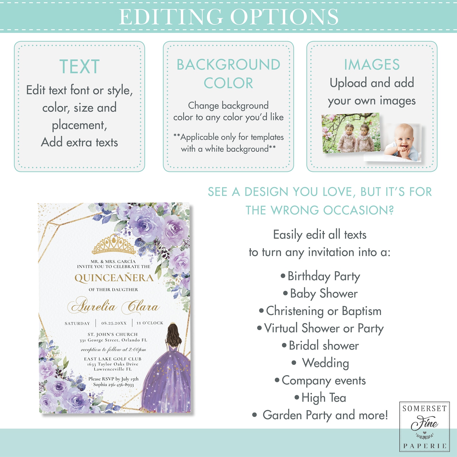 Purple Lilac Floral Quinceañera Padrinos List Printable EDITABLE ...