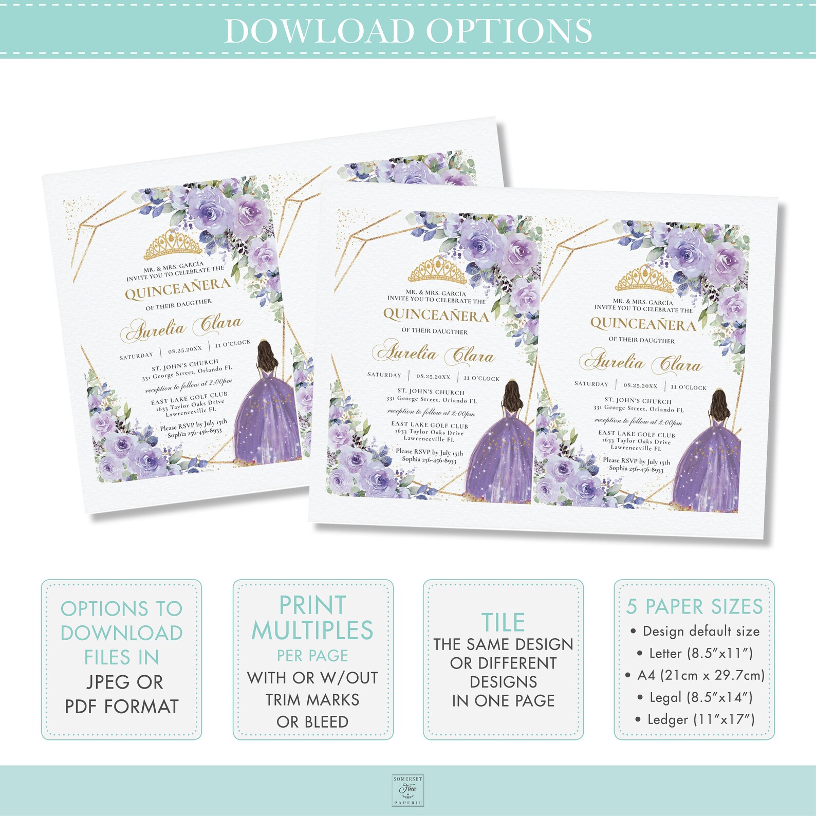 Purple Lilac Floral Quinceanera Water Bottle Label, EDITABLE TEMPLATE ...