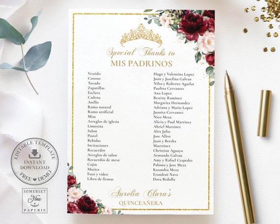 Burgundy Blush Floral Quincea era Padrinos List Printable Etsy Ireland burgundy-blush-floral-quincea-era-padrinos-list-printable-etsy-ireland