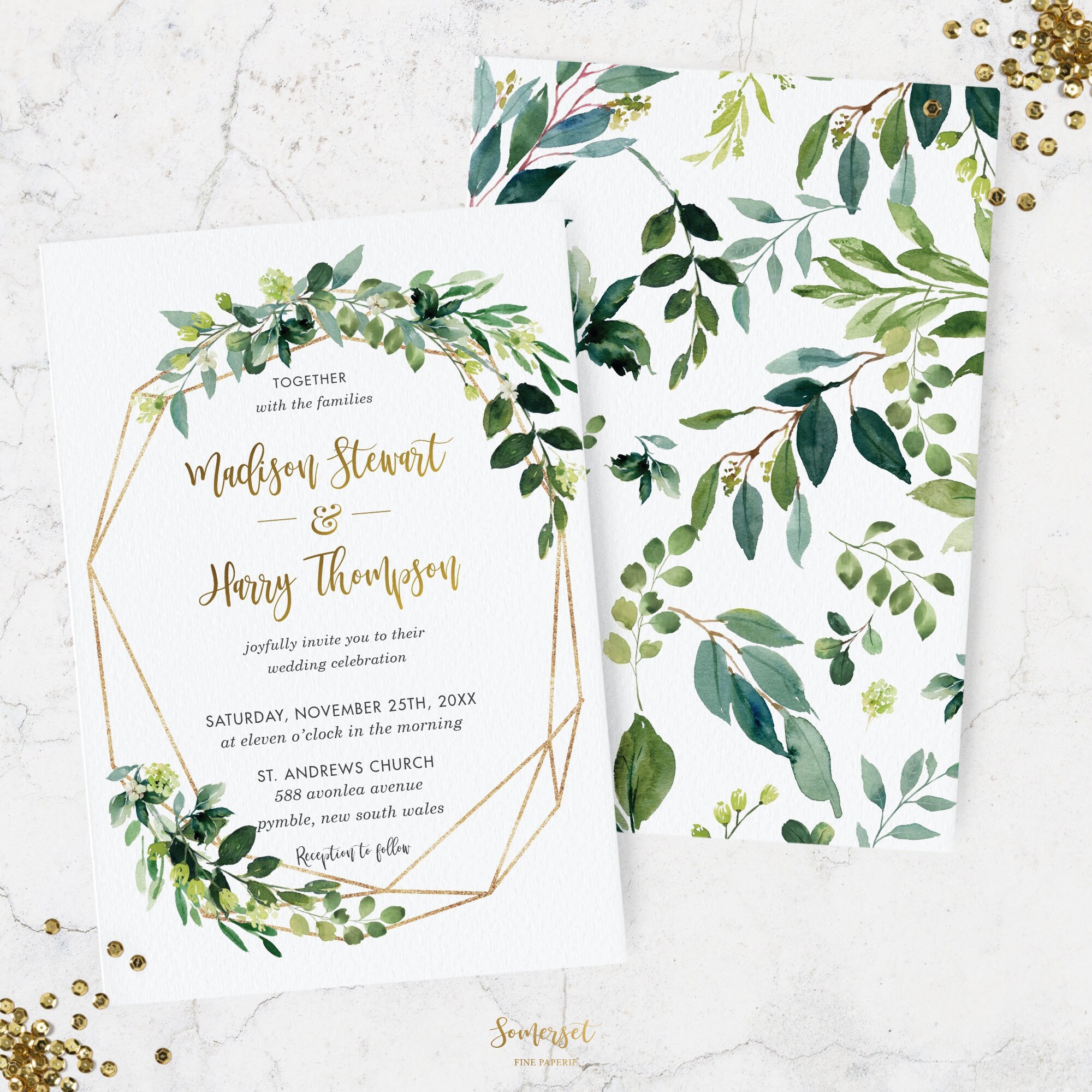 Greenery Wedding Invitation INSTANT DOWNLOAD DIY Editable - Etsy